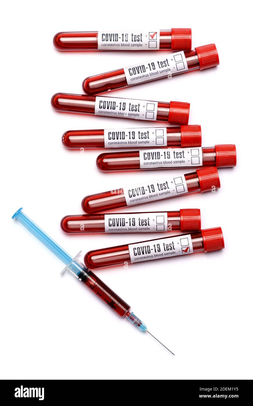 Blood test tube with red plug isolated on white background Stock Photo ...