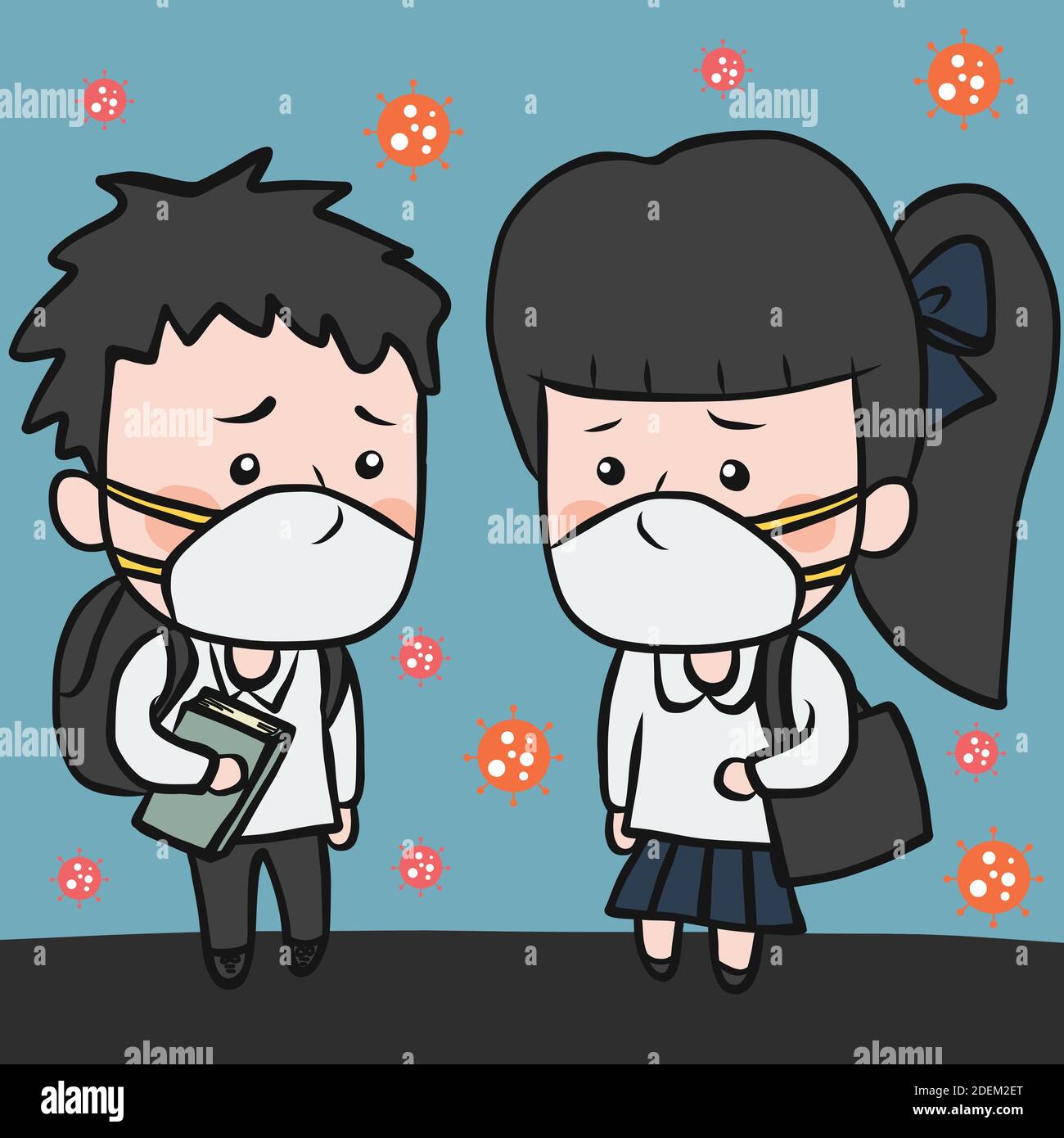 Teen people wear protection mask for protect virus in the air cartoon ...