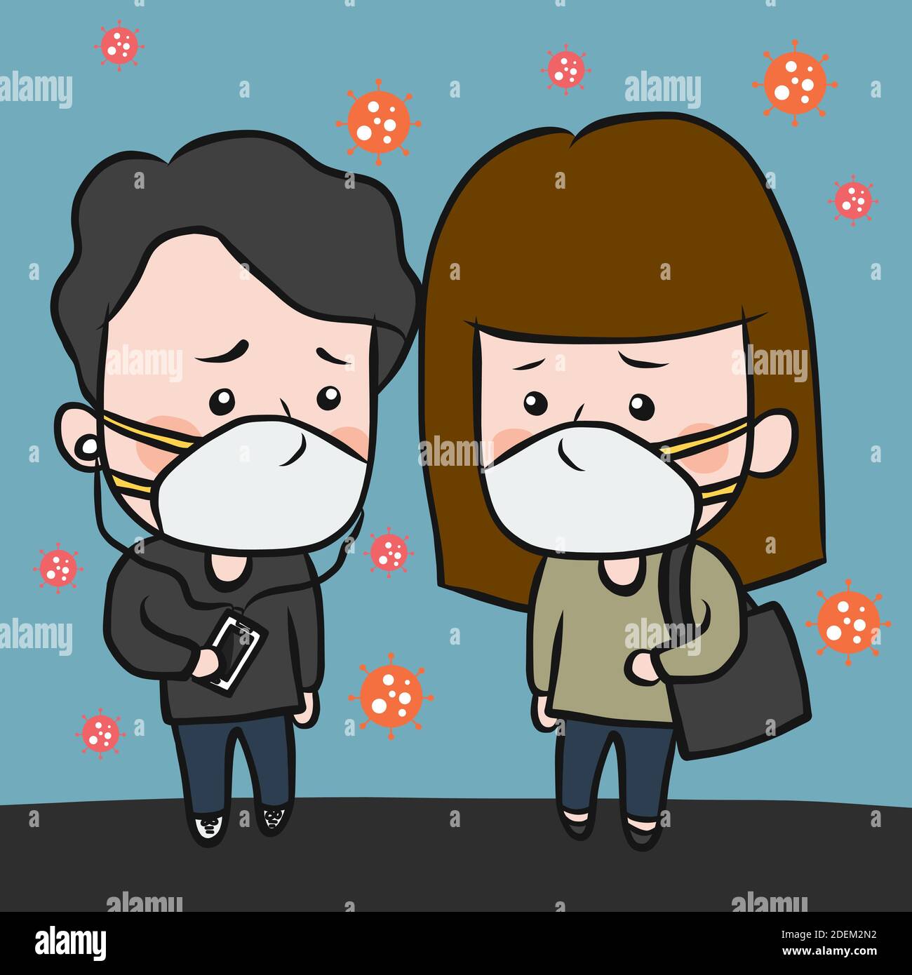 Adult people wear protection mask for protect virus in the air cartoon ...