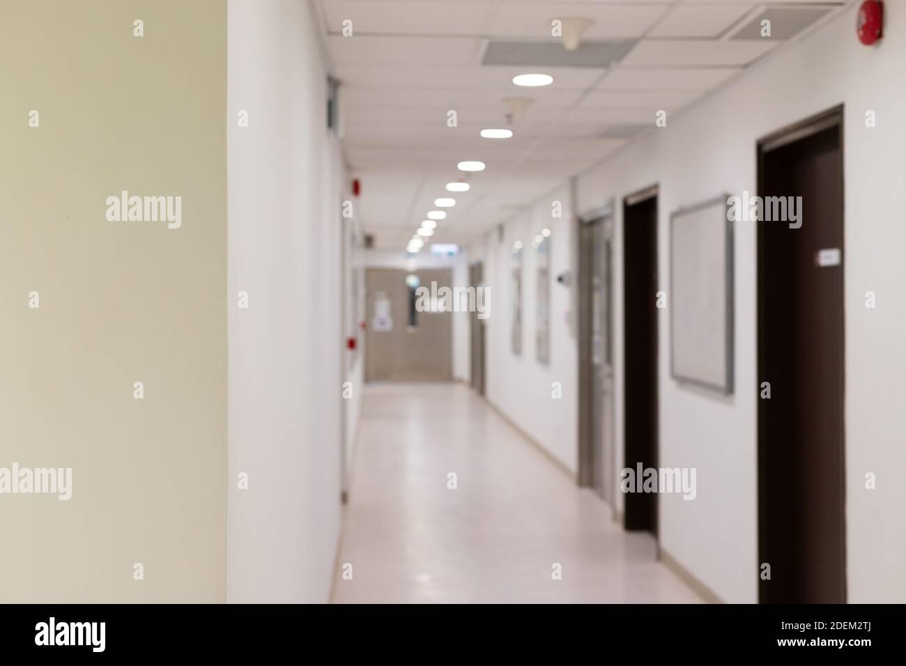 Blurred modern interior corridor of science laboratory or factory ...