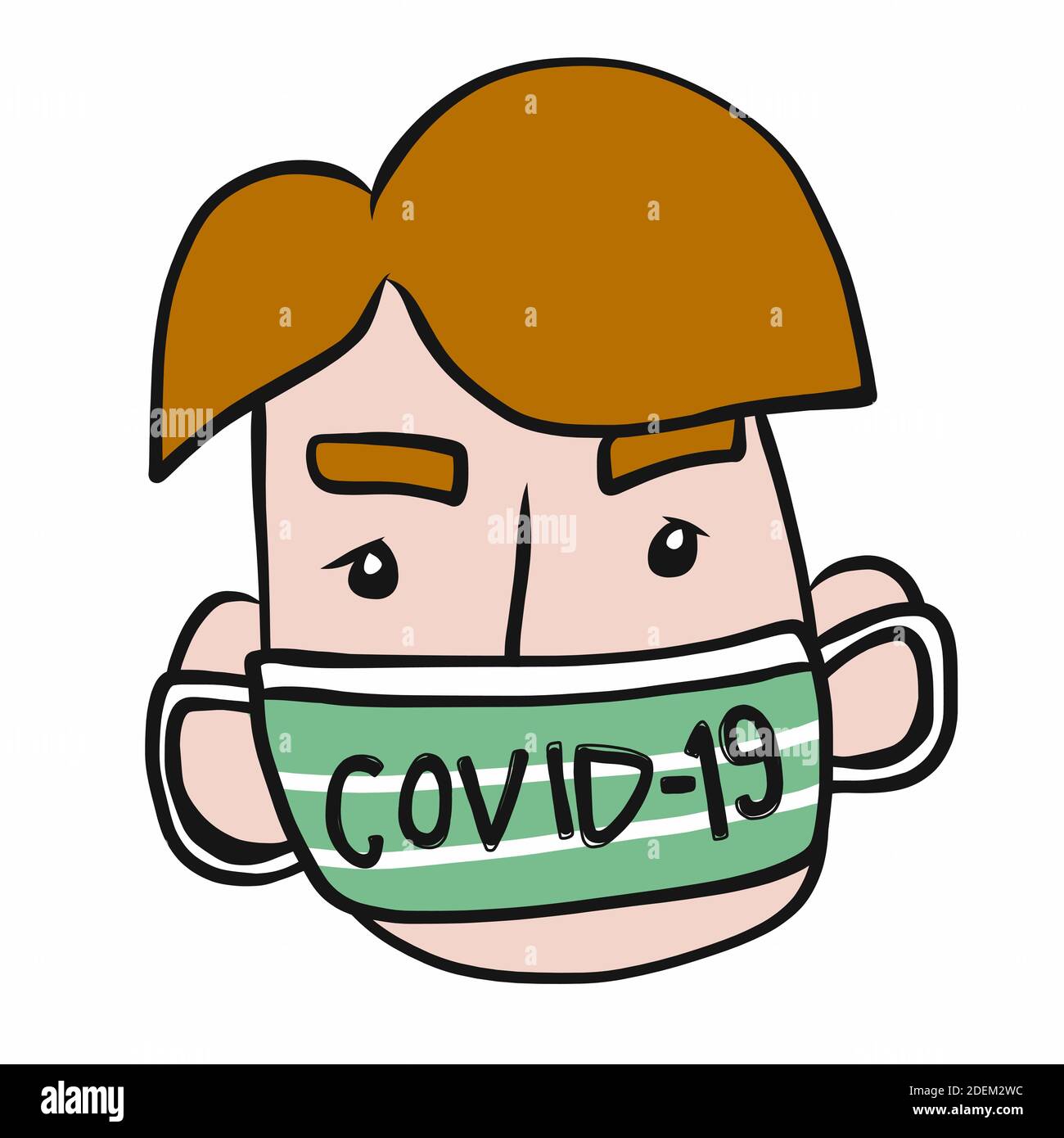 Young man face wear hygienic mask protect Covid-19 cartoon vector ...
