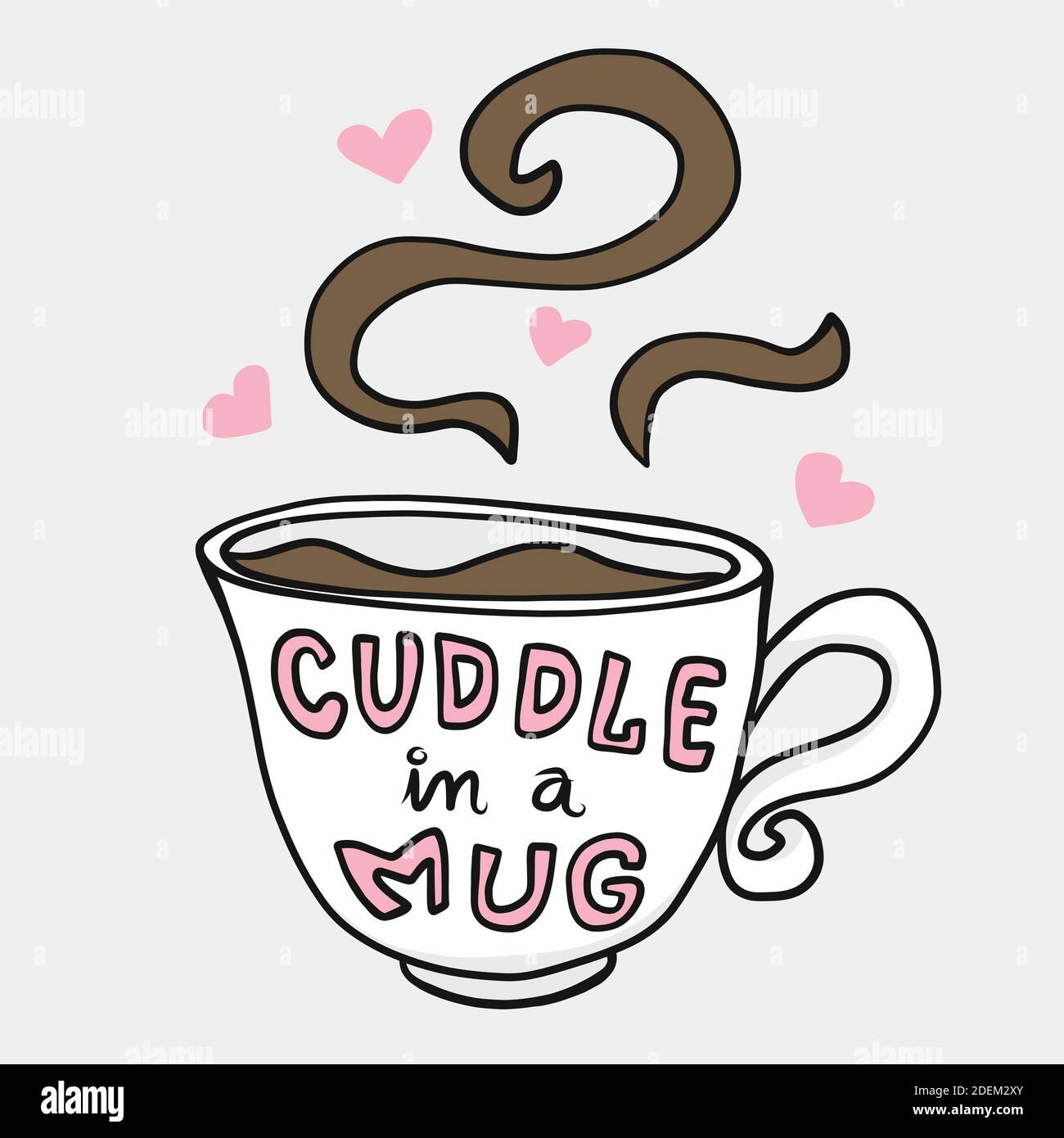 Cuddle in a mug, white coffee cup cartoon vector illustration Stock ...