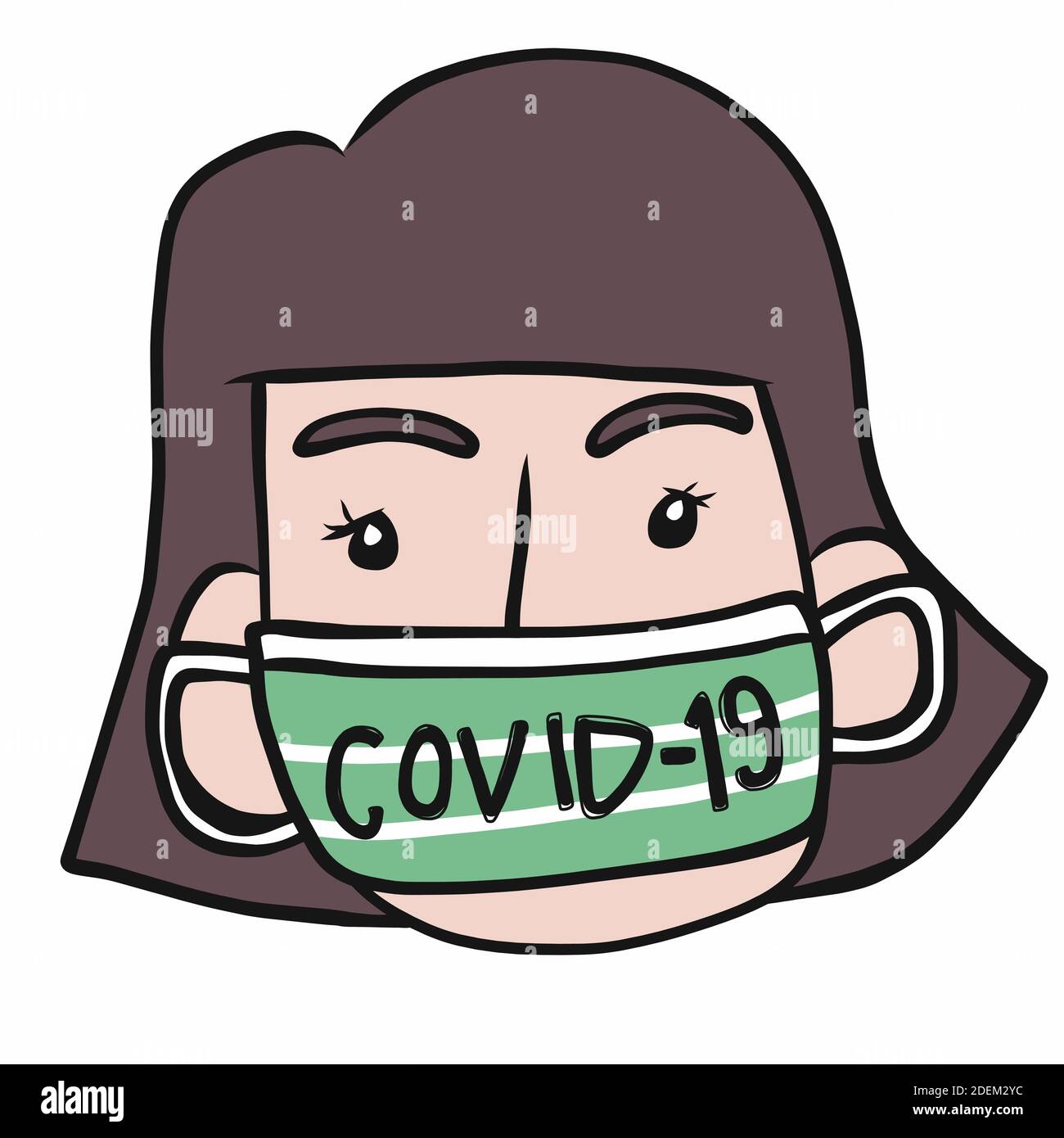 Young woman face wear hygienic mask protect Covid-19 cartoon vector ...