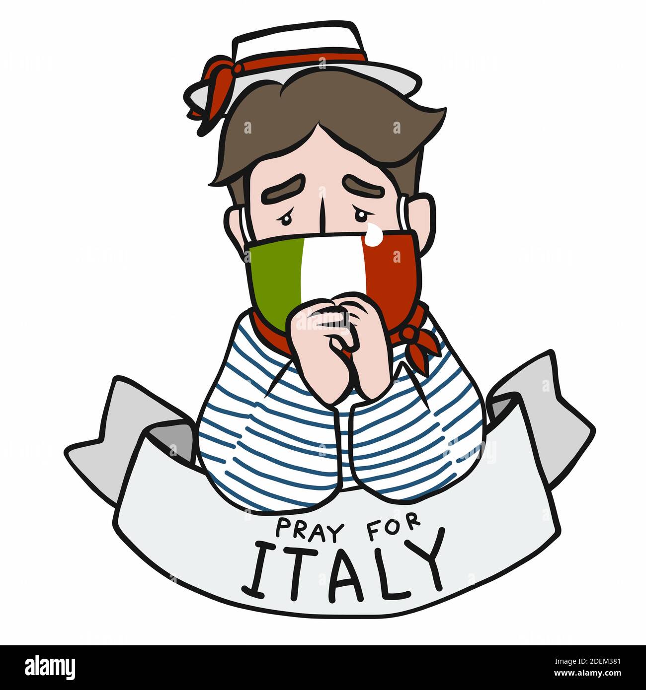 Pray for Italy, Man wearing mark Italy flag cartoon vector illustration ...