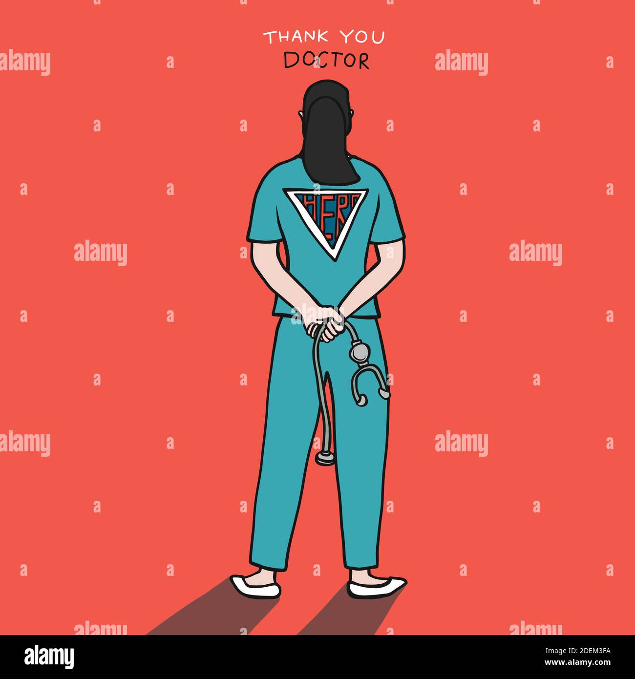 Thank you Doctor, Doctor standing show hero sign on behind cartoon ...