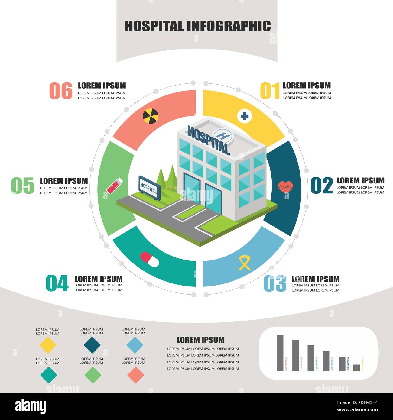 Hospital 6 options circle chart infographic vector illustration Stock ...