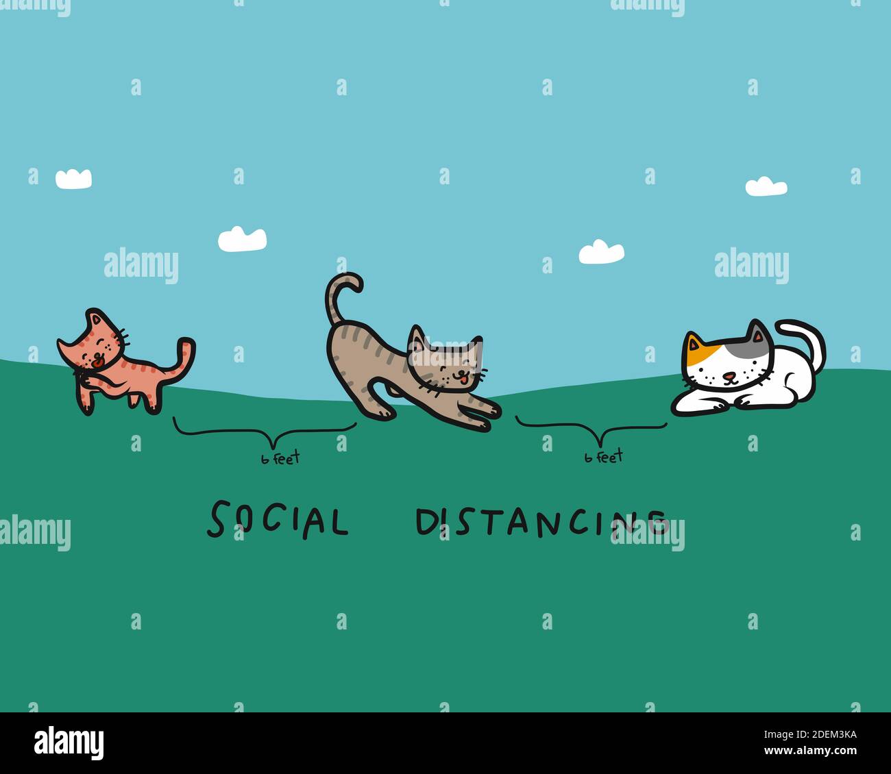 Cat social distancing cartoon vector illustration Stock Vector Image ...