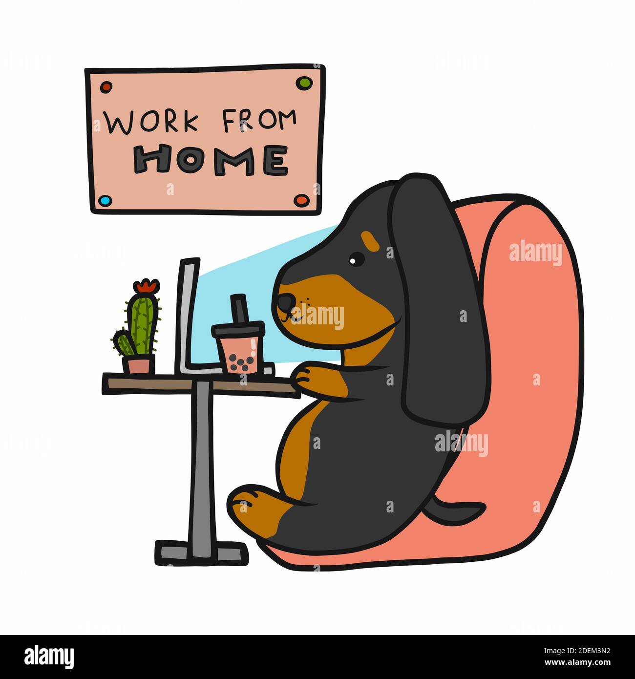Dachshund dog work from home cartoon vector illustration Stock Vector ...
