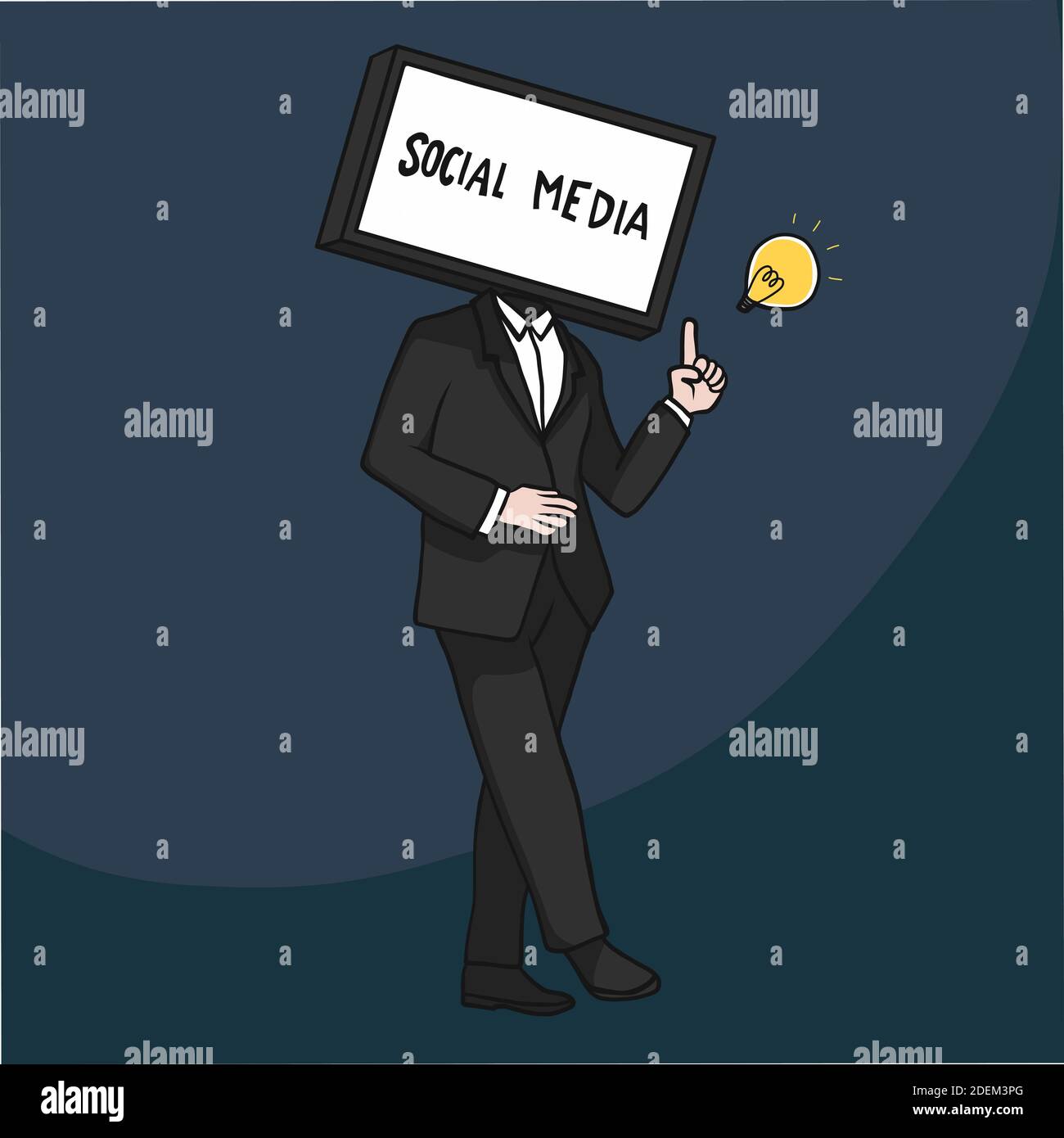 TV head man showing social media on screen cartoon vector illustration ...