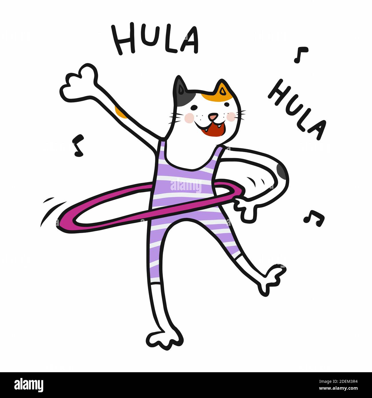 Cat play hulahoop and sing hula hula cartoon vector illustration Stock ...