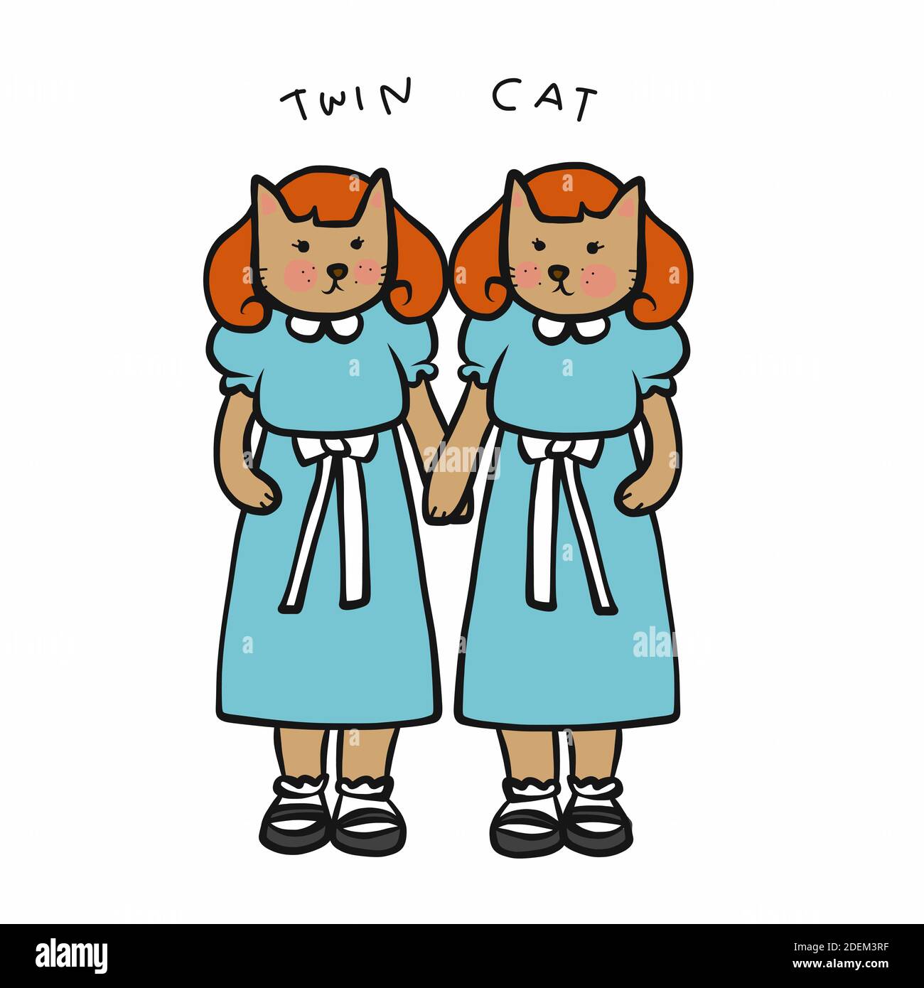 Twin cats wear blue dress cartoon vector illustration Stock Vector ...