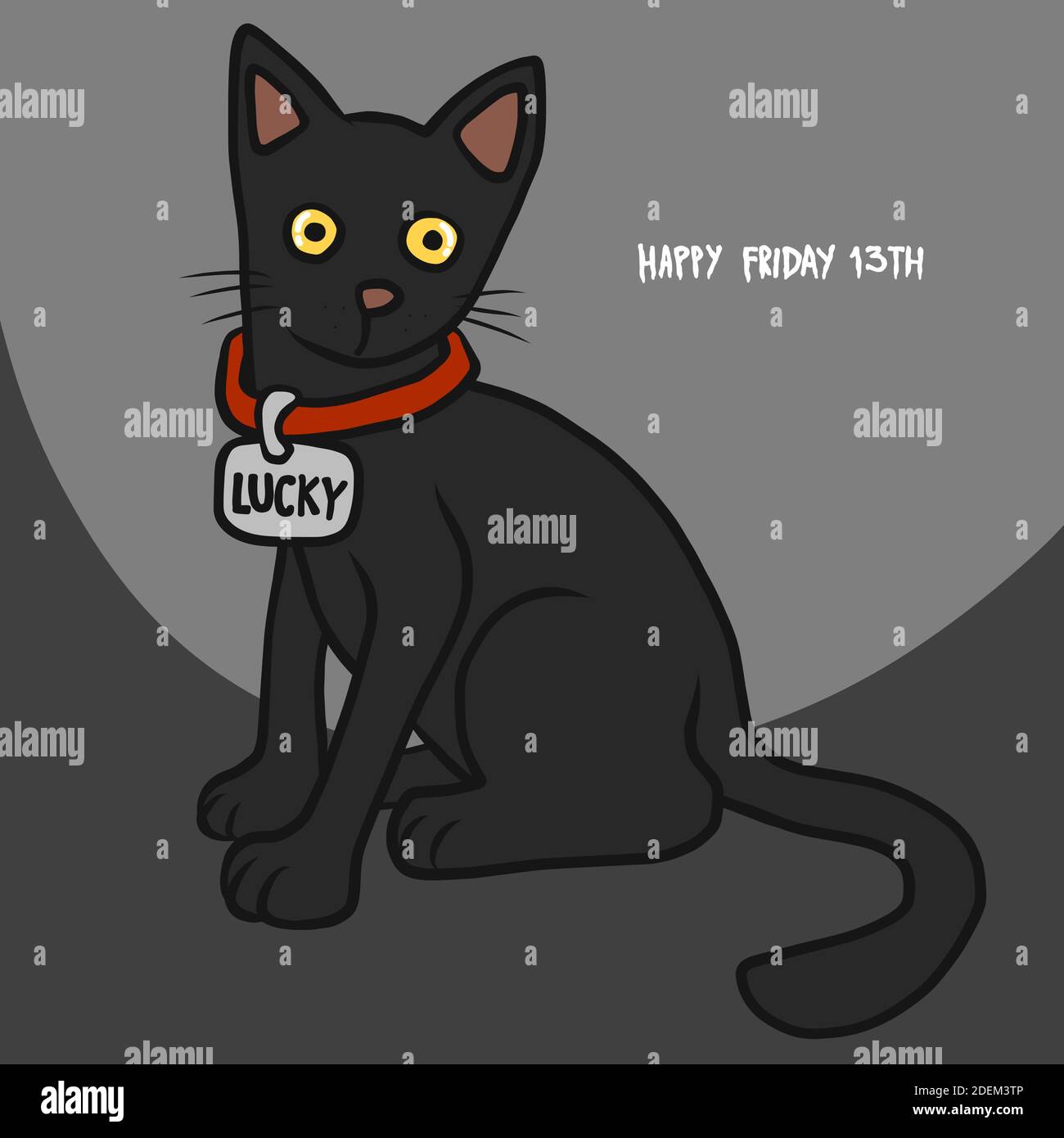 Black Cat Happy Friday 13th Cartoon Vector Illustration Stock Vector