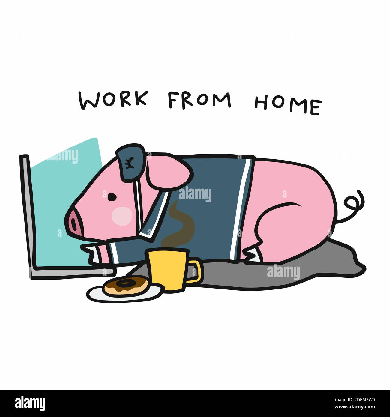 Piggy use laptop work from home cartoon vector illustration Stock ...