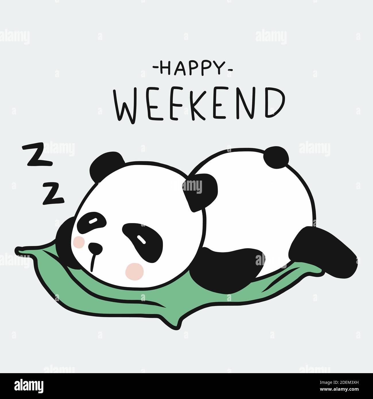 Panda sleeping, Happy weekend cartoon vector illustration doodle style ...