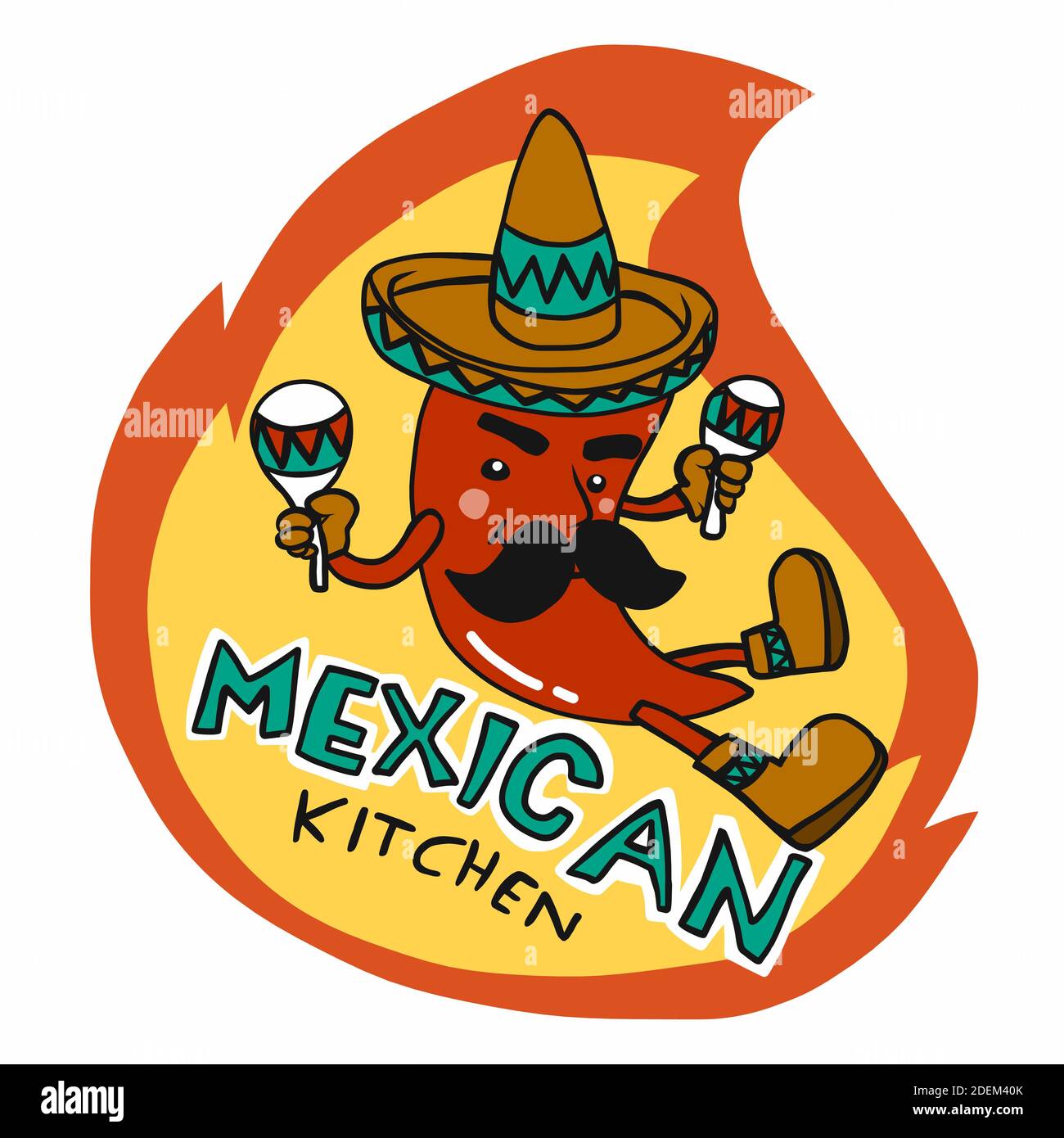Mexican kitchen logo, chili wear hat cartoon vector illustration Stock ...