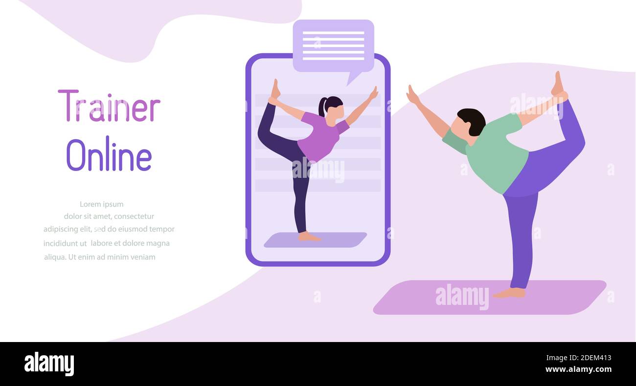 Vector illustration Training with an online trainer Sport fitness ...