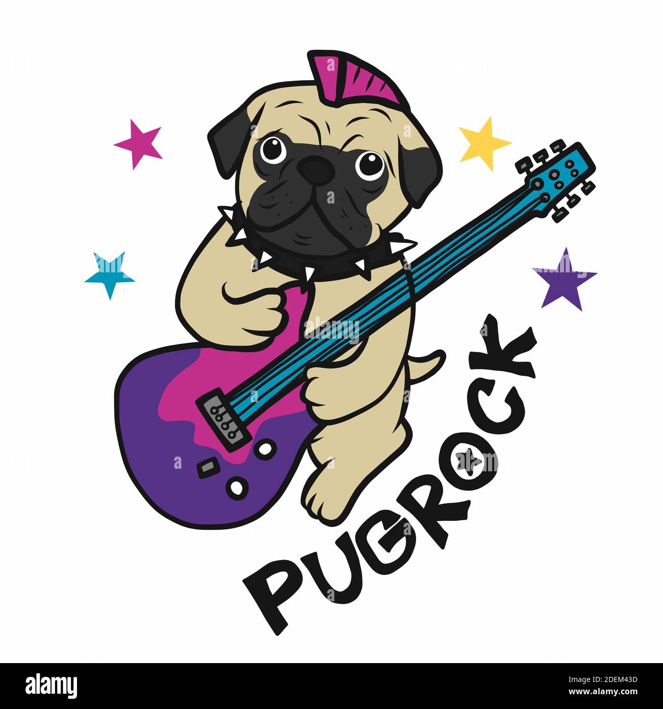 Pugrock , Pug play electronic guitar cartoon vector illustration Stock ...