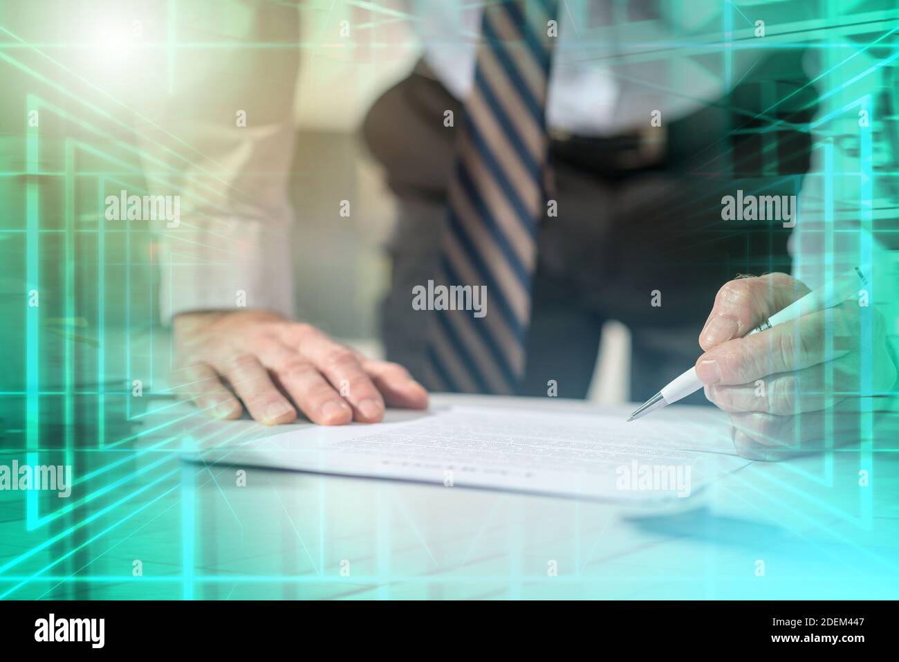 Businessman checking a document in office; multiple exposure Stock ...