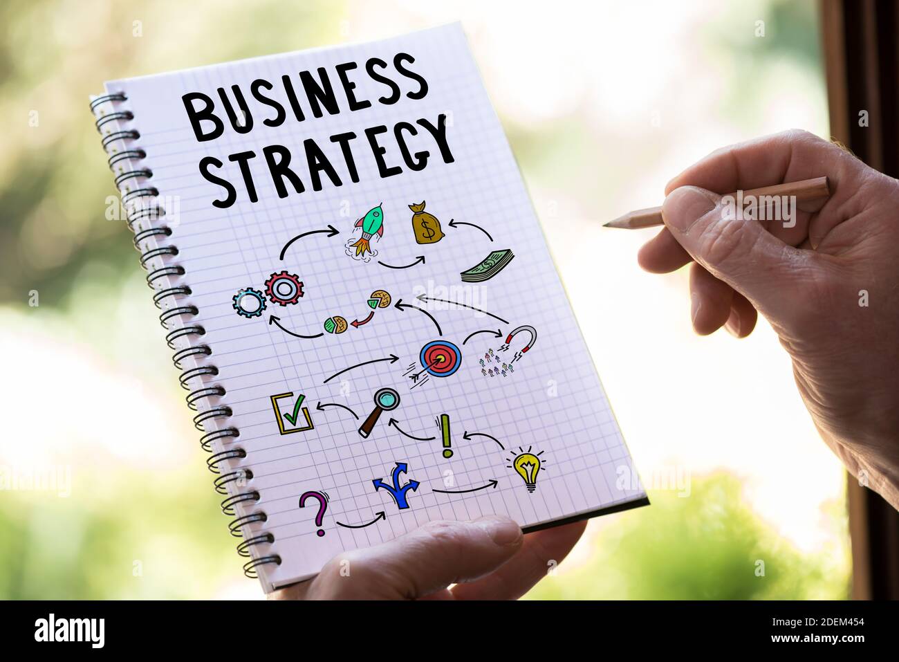 Hand drawing business strategy concept on a notepad Stock Photo - Alamy