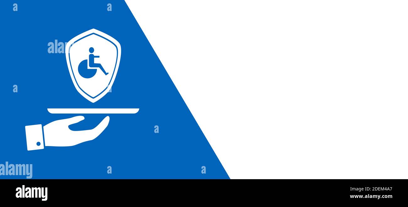 Concept of disability insurance on blue and white background. Copy ...