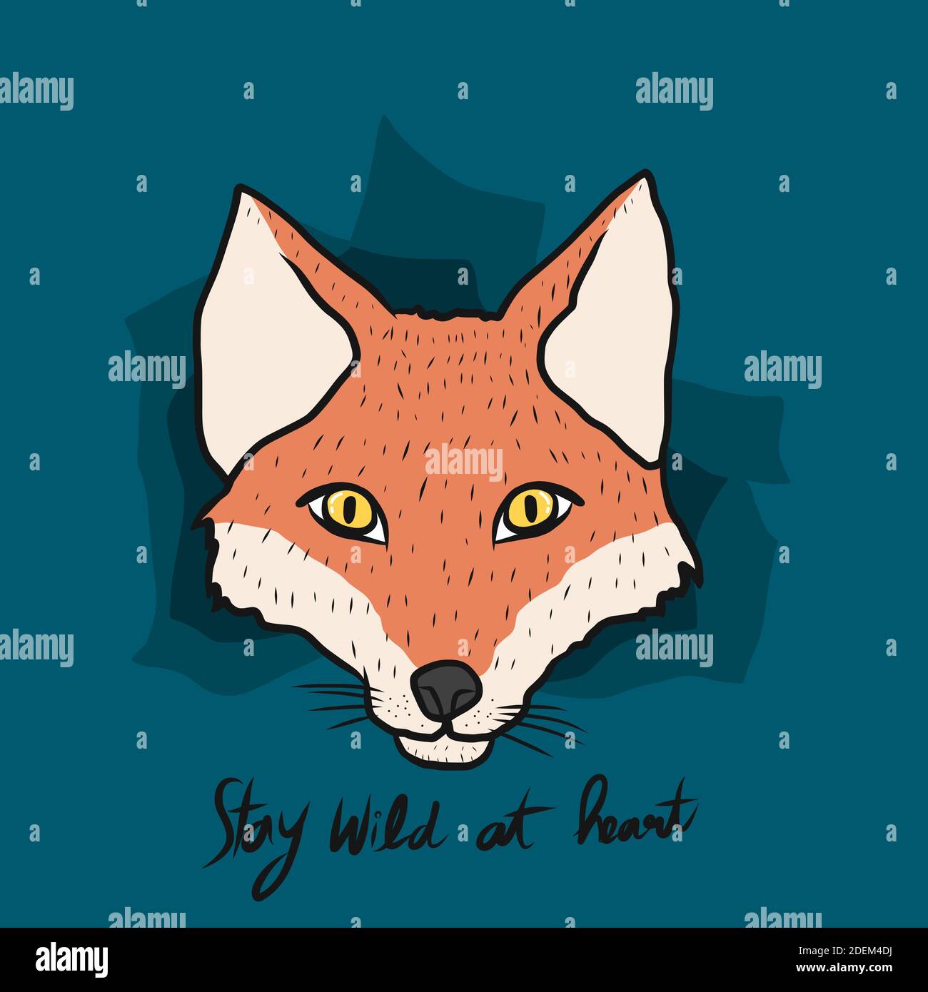 Fox face , Stay wild at heart cartoon vector illustration Stock Vector ...