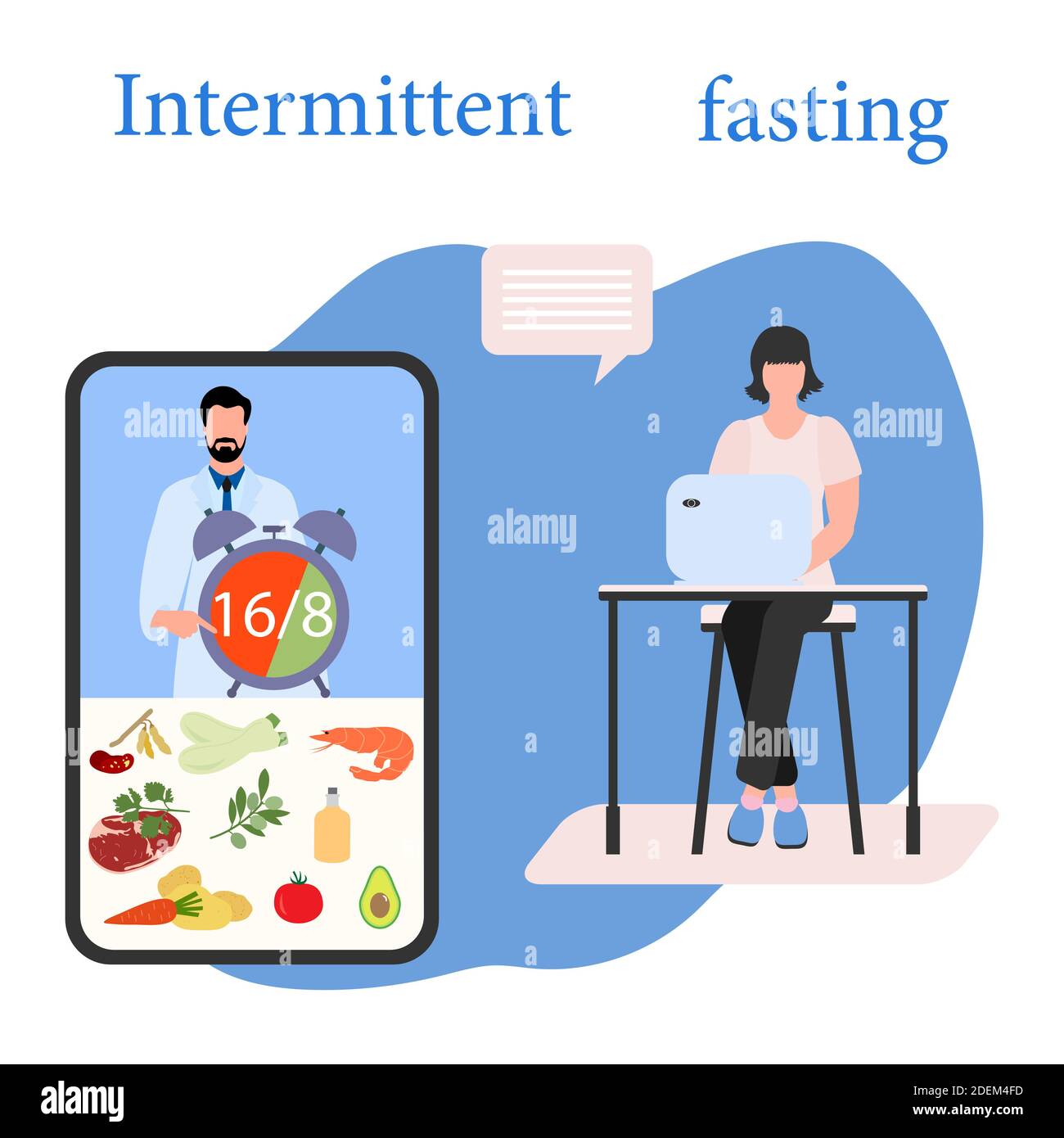 Vector illustration Nutrition Consultant Online explains Intermittent ...