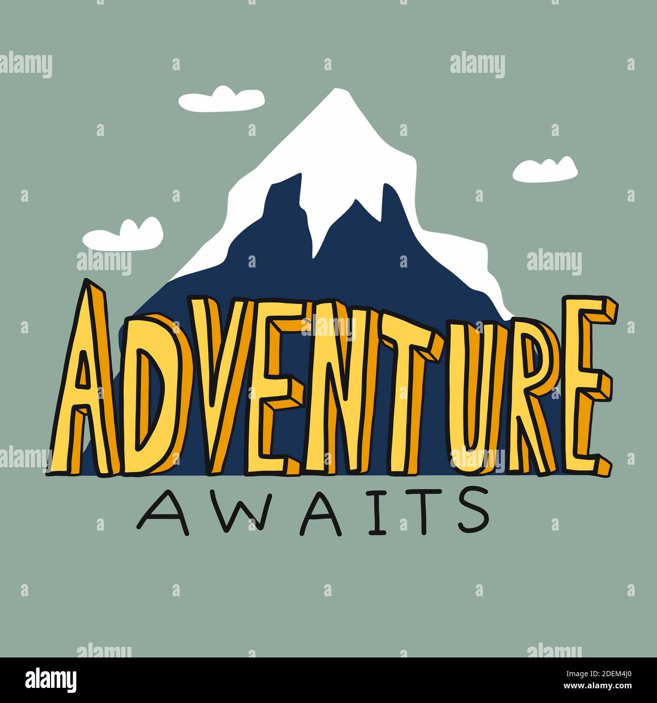 Adventure awaits word comic style in front of mountain cartoon vector ...
