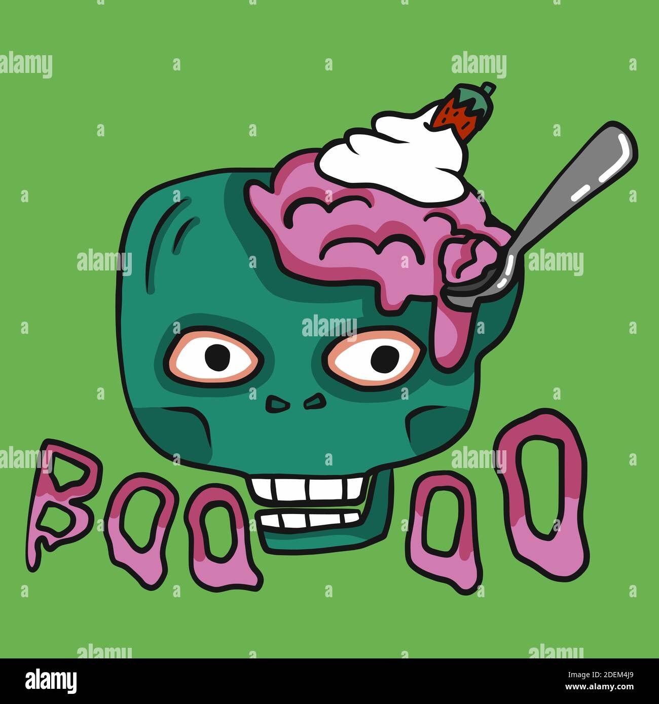 Zombie Head With Brain Ice Cream Cartoon Vector Illustration Stock Vector Image And Art Alamy