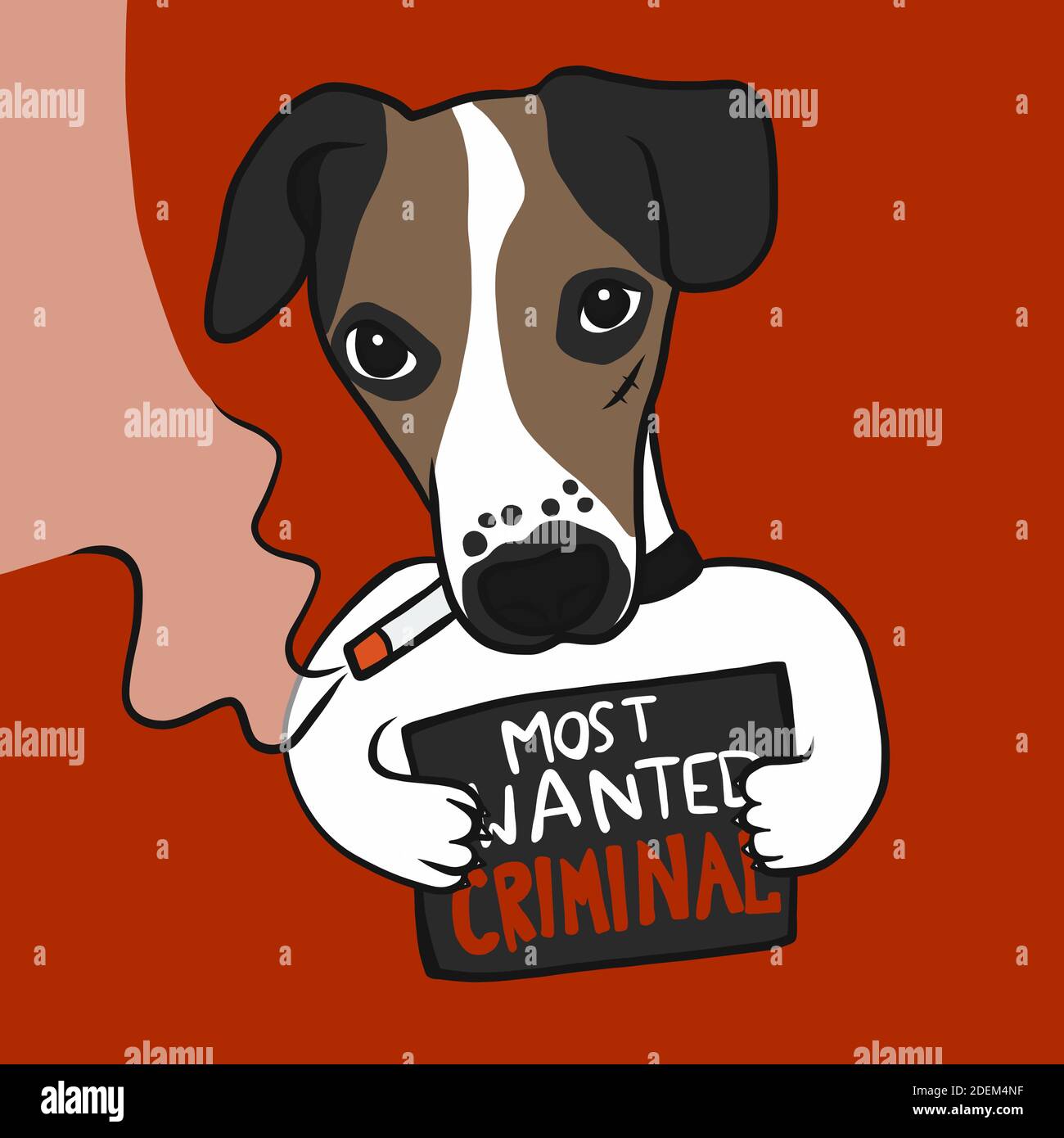 Jack Russell dog smoking cigarette, Most wanted criminal cartoon vector ...