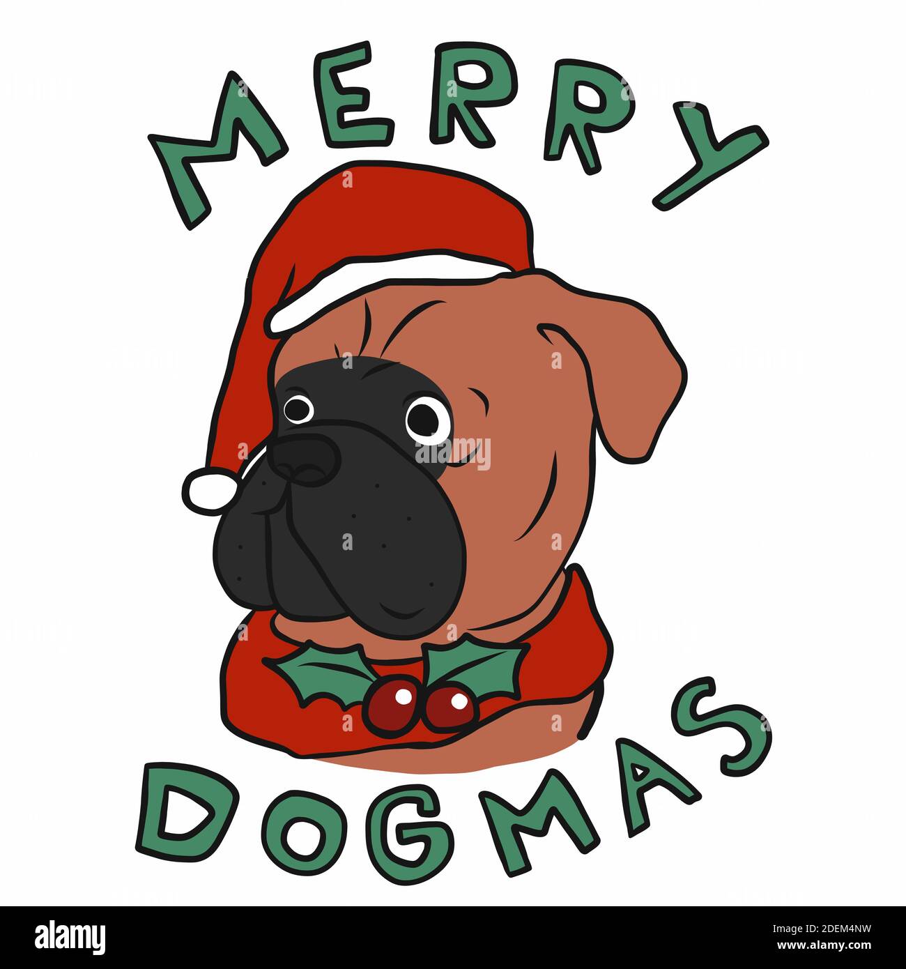 Merry Dogmas , Boxer dog wear Santa hat cartoon vector illustration ...