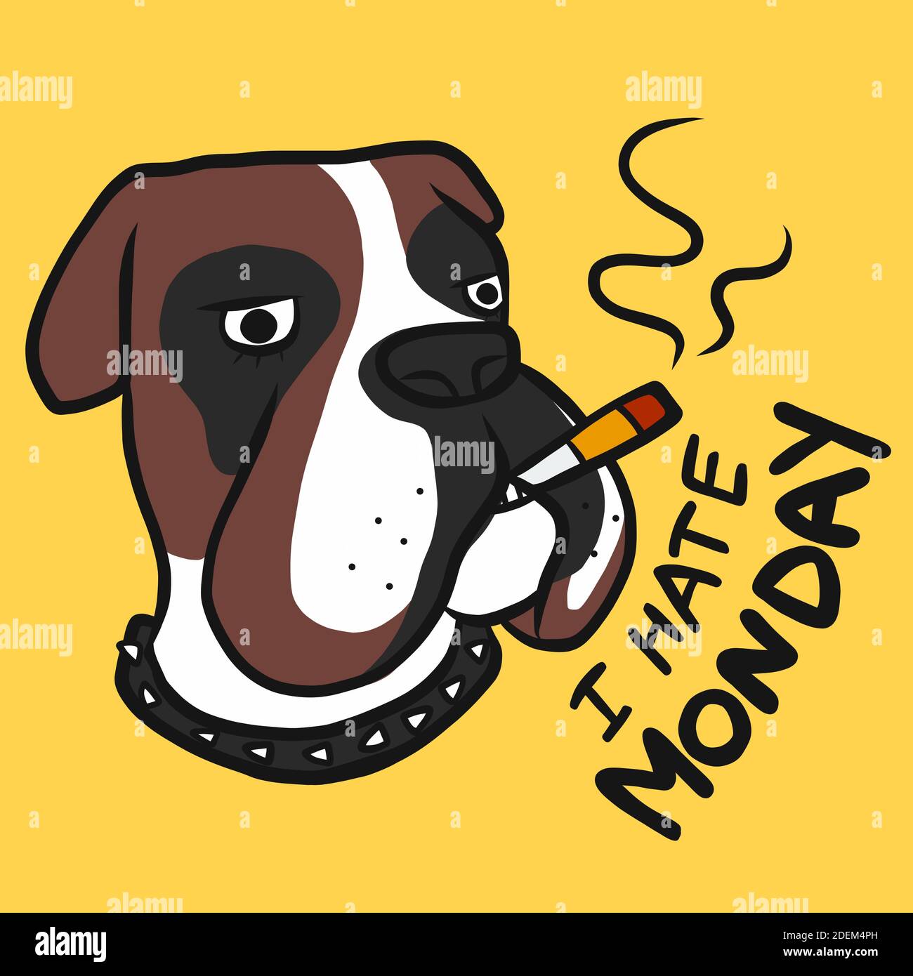 I hate Monday , Boxer dog smoking cigarette cartoon vector illustration ...