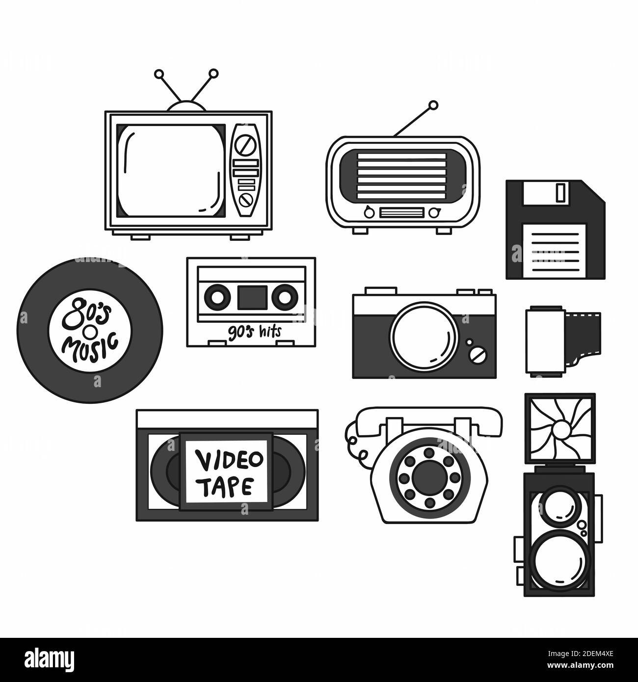 Vintage technology object set flat design vector illustration Stock ...