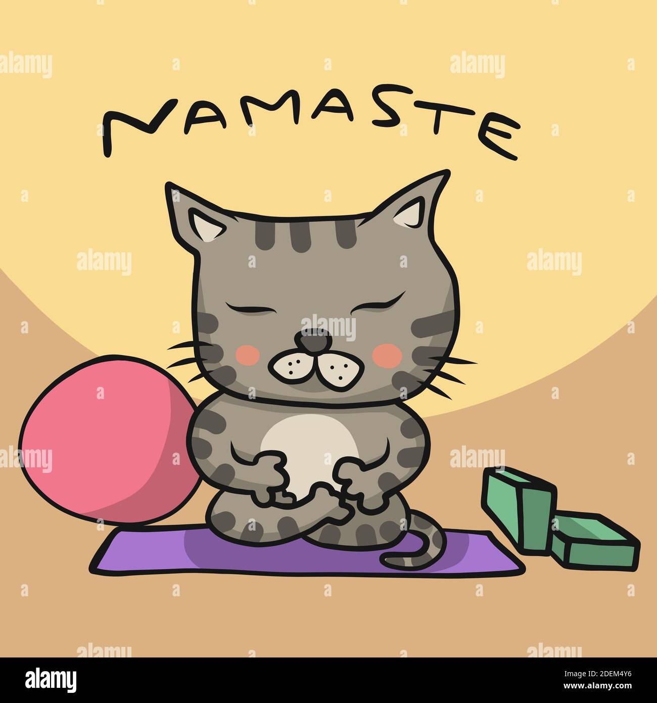 Namaste tabby cat play yoga cartoon vector illustration Stock Vector ...