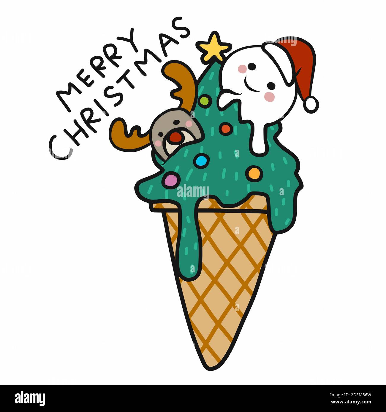 Merry Christmas ice cream cone cartoon vector illustration Stock Vector ...