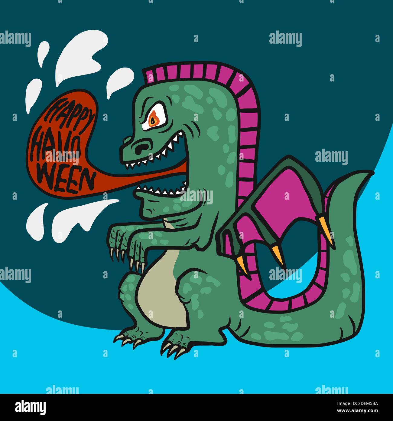 Godzilla dragon monster Halloween cartoon vector illustration Stock ...