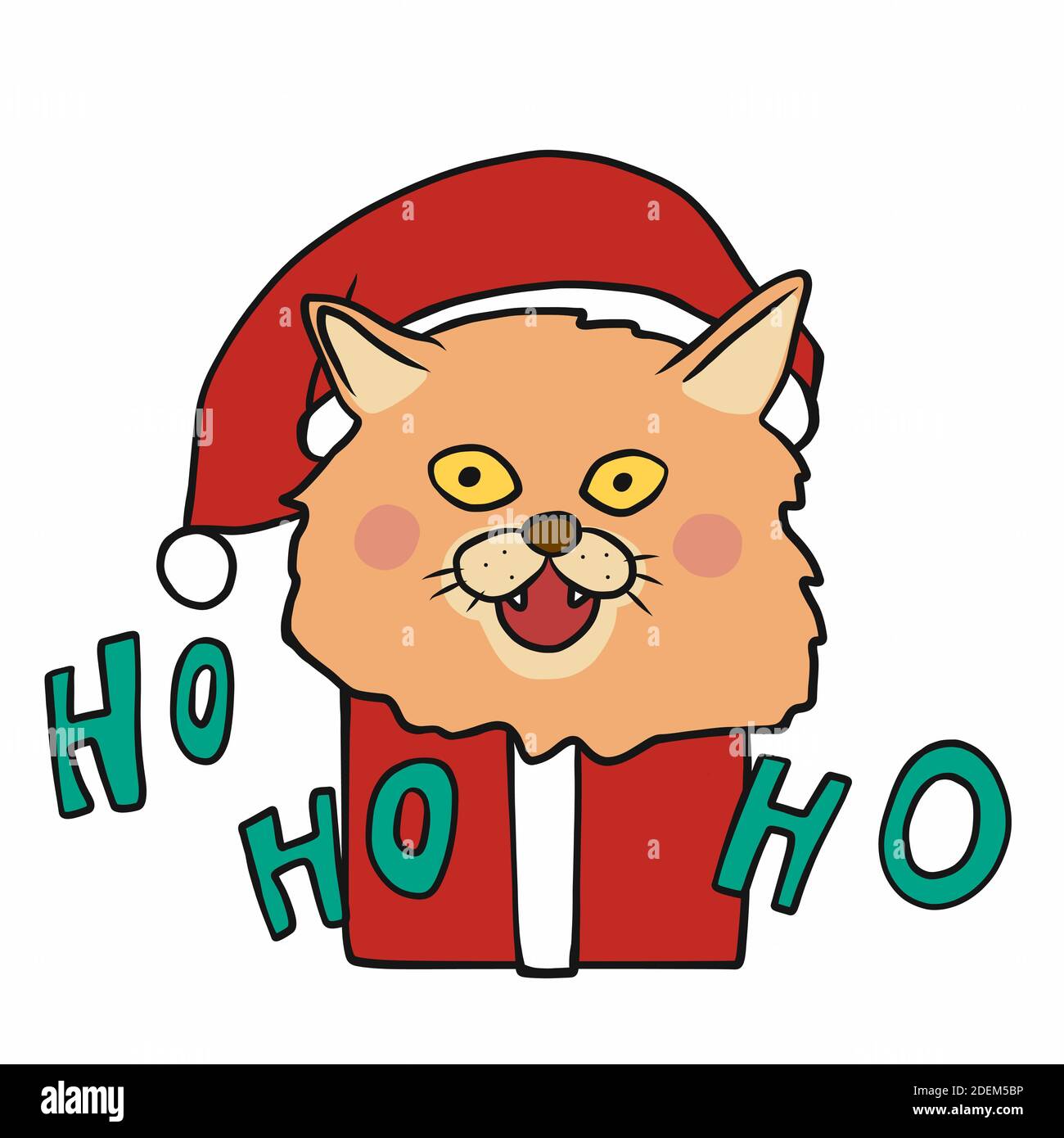 Cat Santa in Christmas gift box say ho ho ho cartoon vector ...