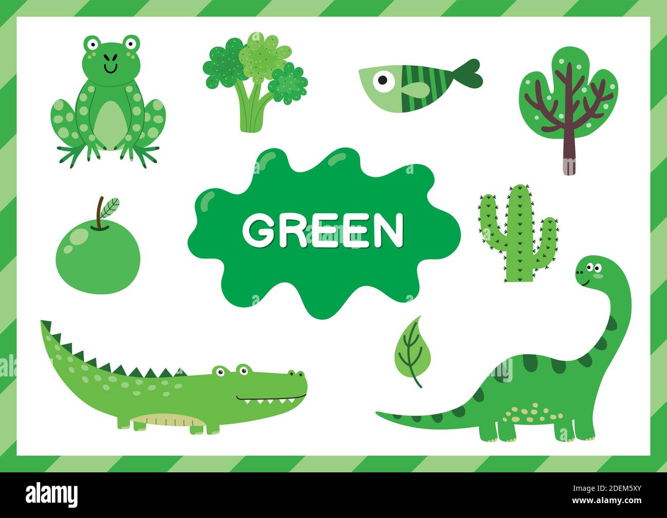 Learning the color green. Educational poster for kids. Primary color ...