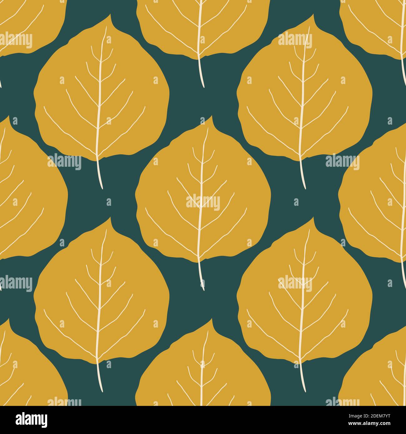 Gold aspen leaf seamless vector pattern background. Beautiful hand ...