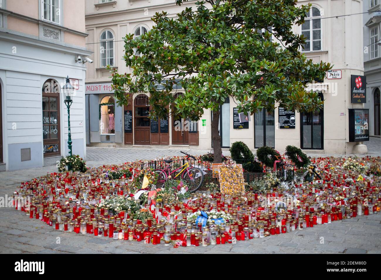 Flowers and candles at the memorial to the Vienna terrorist attack 2020 ...