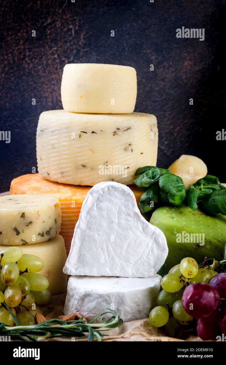 Assorted homemade cheesy of different kinds with vegetables, fruits ...