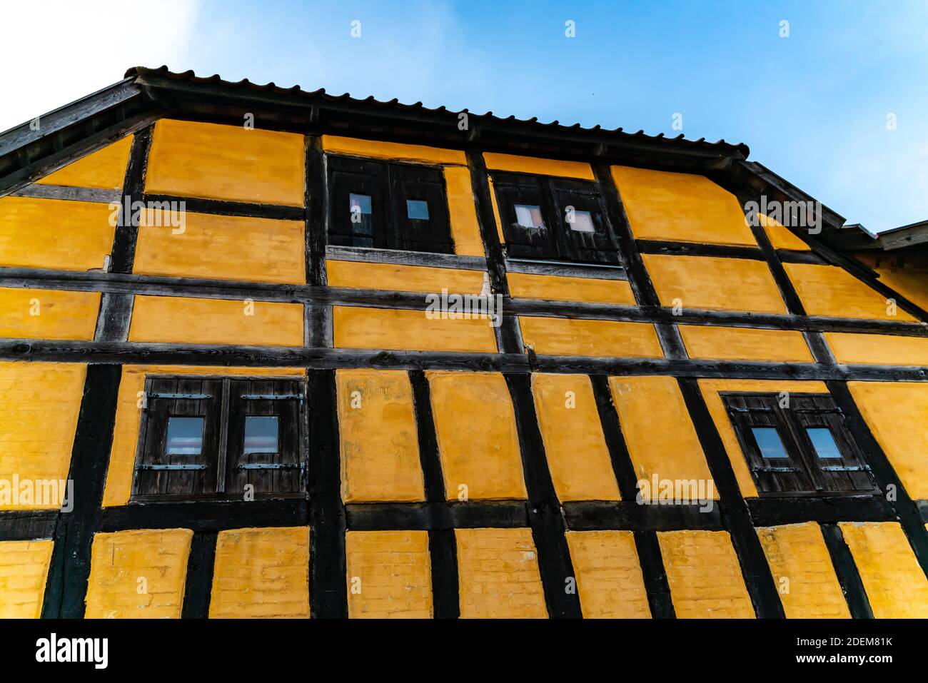 Facade of an old half timbered medieval house in northern Europe Stock ...