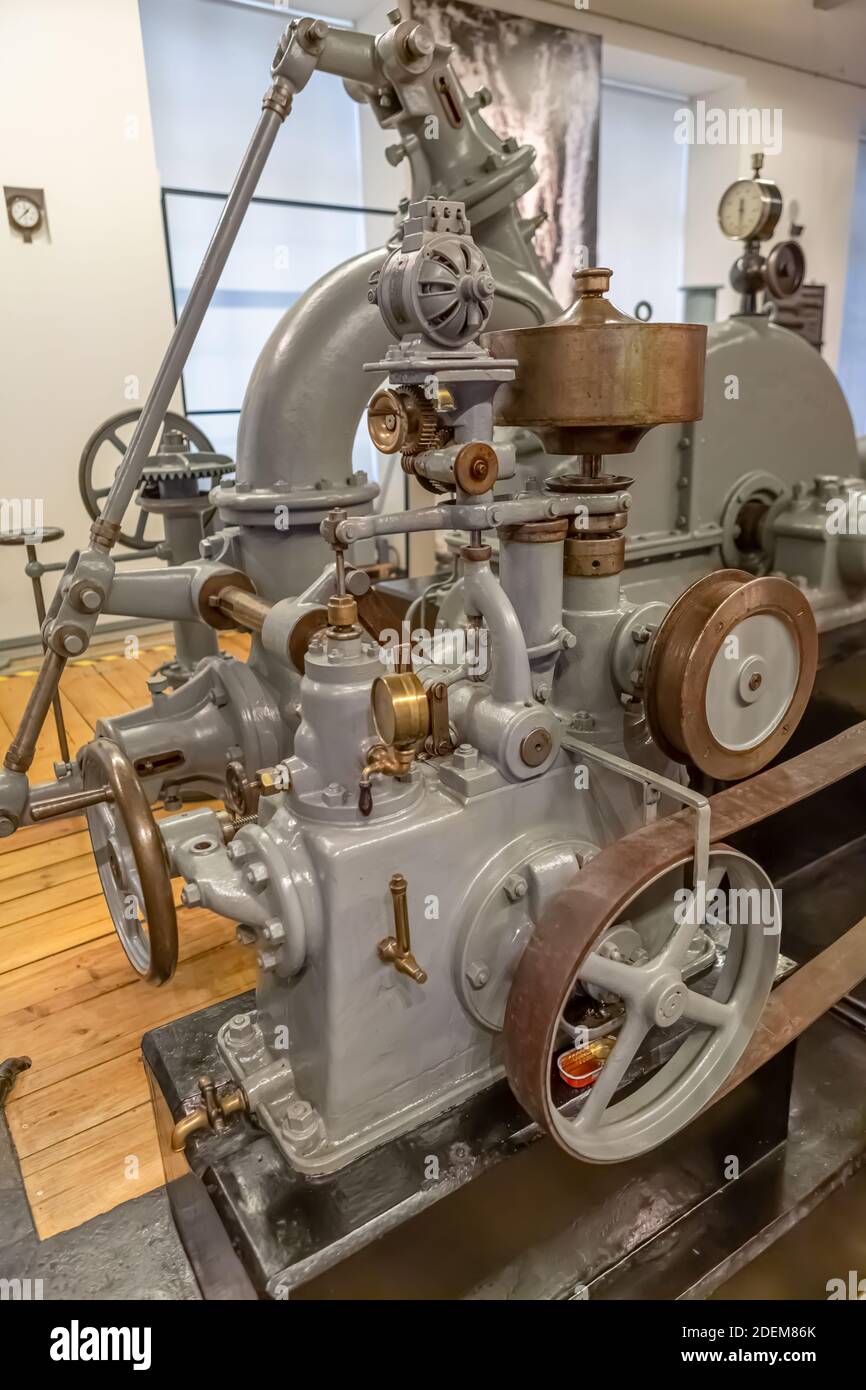 Detail of a classic 1934 industrial hydroelectric generator turbine ...