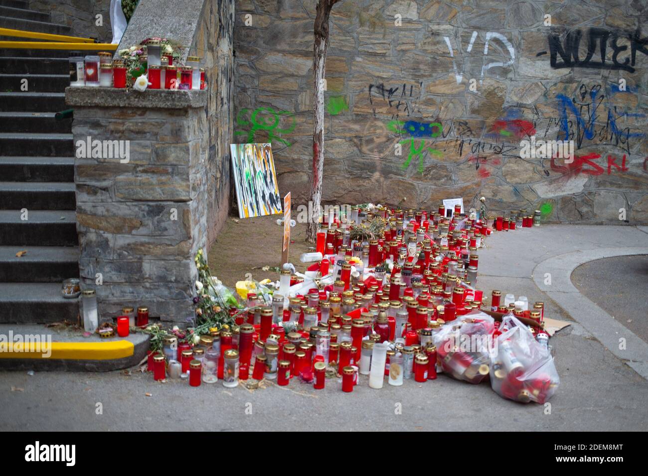 Flowers and candles at the memorial to the Vienna terrorist attack 2020 ...