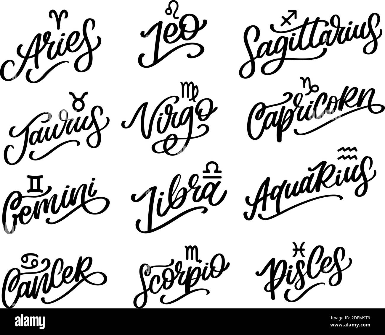 Zodiac lettering Vector Sign. Cartoon astrology text illustration ...