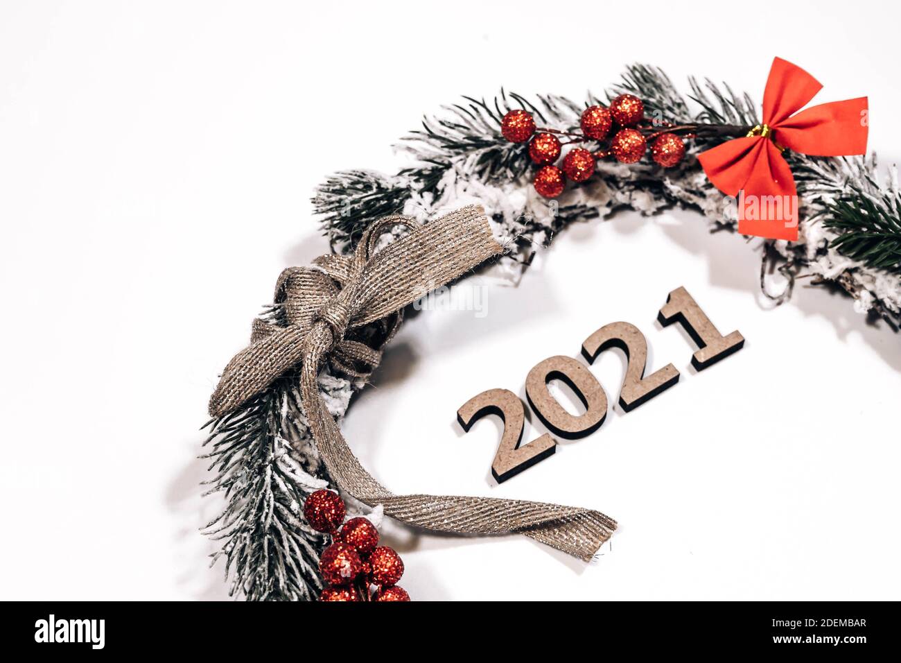 Rustic Christmas wreath isolated on white background with copy space ...