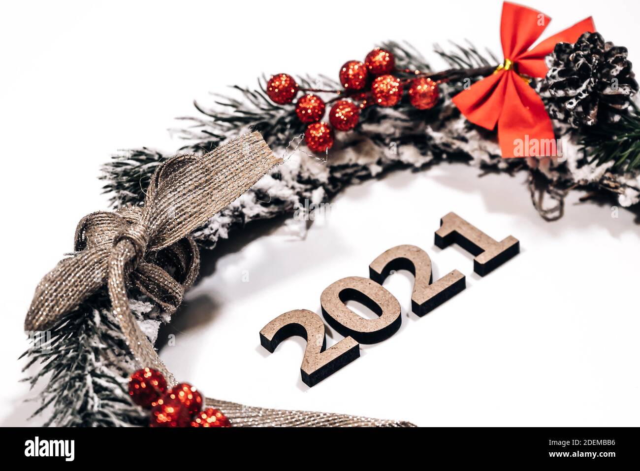 Rustic Christmas wreath isolated on white background with copy space ...