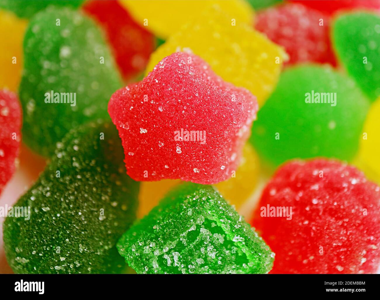 Closeup Red Star Shaped Fruity Flavor Sugar Coated Jelly Soft Candy on ...