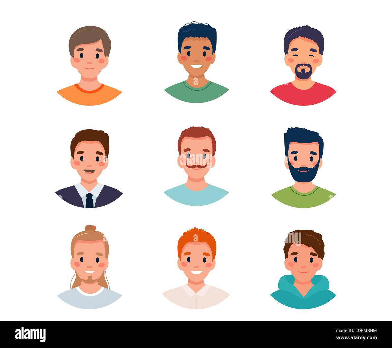 Men avatar set. Diversity group of cute young men. illustration in flat ...
