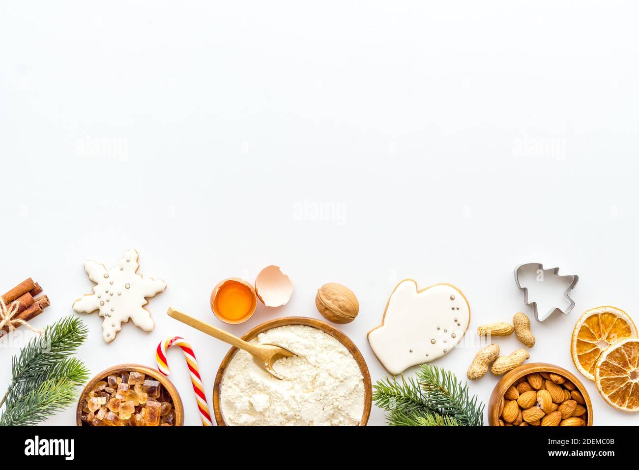 Christmas cooking background with gingerbread cookies, overhead view ...
