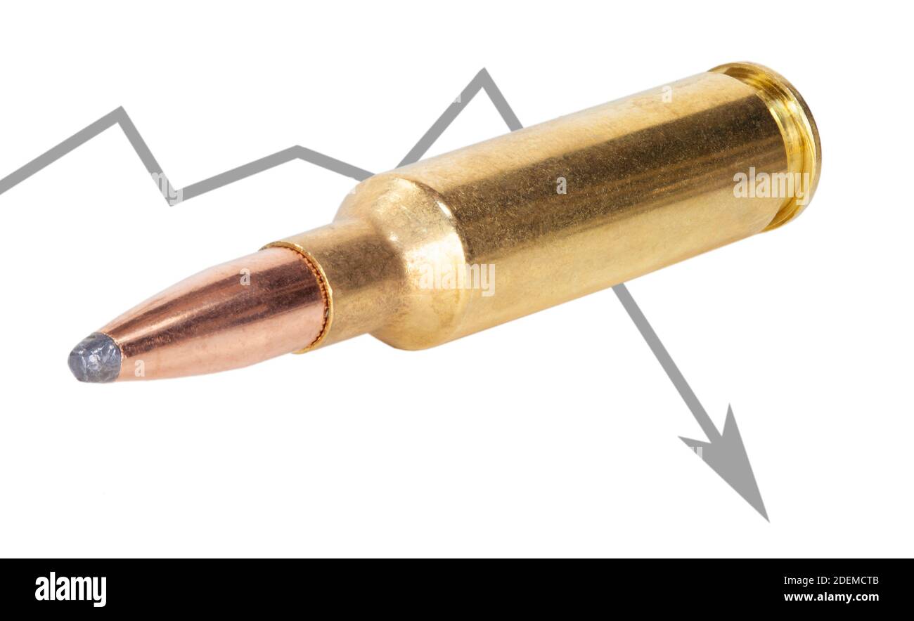 Chart that shows a drop behind a brass rifle cartridge Stock Photo - Alamy